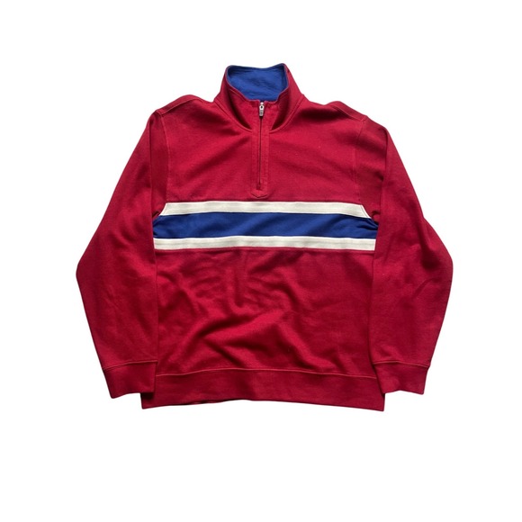 Izod | Shirts | Izod Mens Red Blue Stripe Quarter Zip Sweatshirt Size ...